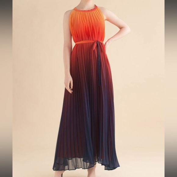 Chicwish | Dresses | Splendor Of The Sunset Gradient Pleated Maxi Dress ...